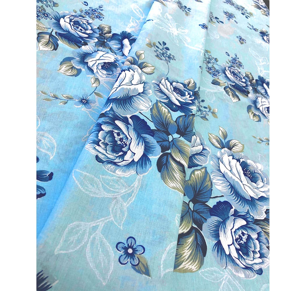 Tecido Percal Estampado Floral Azul Fundo Azul 150 Fios | Enrolado ...