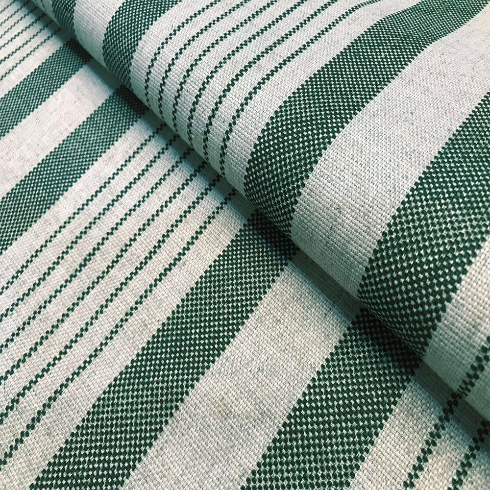 Tecido Linho Estampado Listrado Verde | Enrolado Tecidos - Enrolado Tecidos