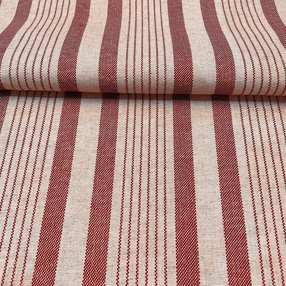 Tecido Linho Estampado Listrado Vermelho | Enrolado Tecidos - Enrolado ...