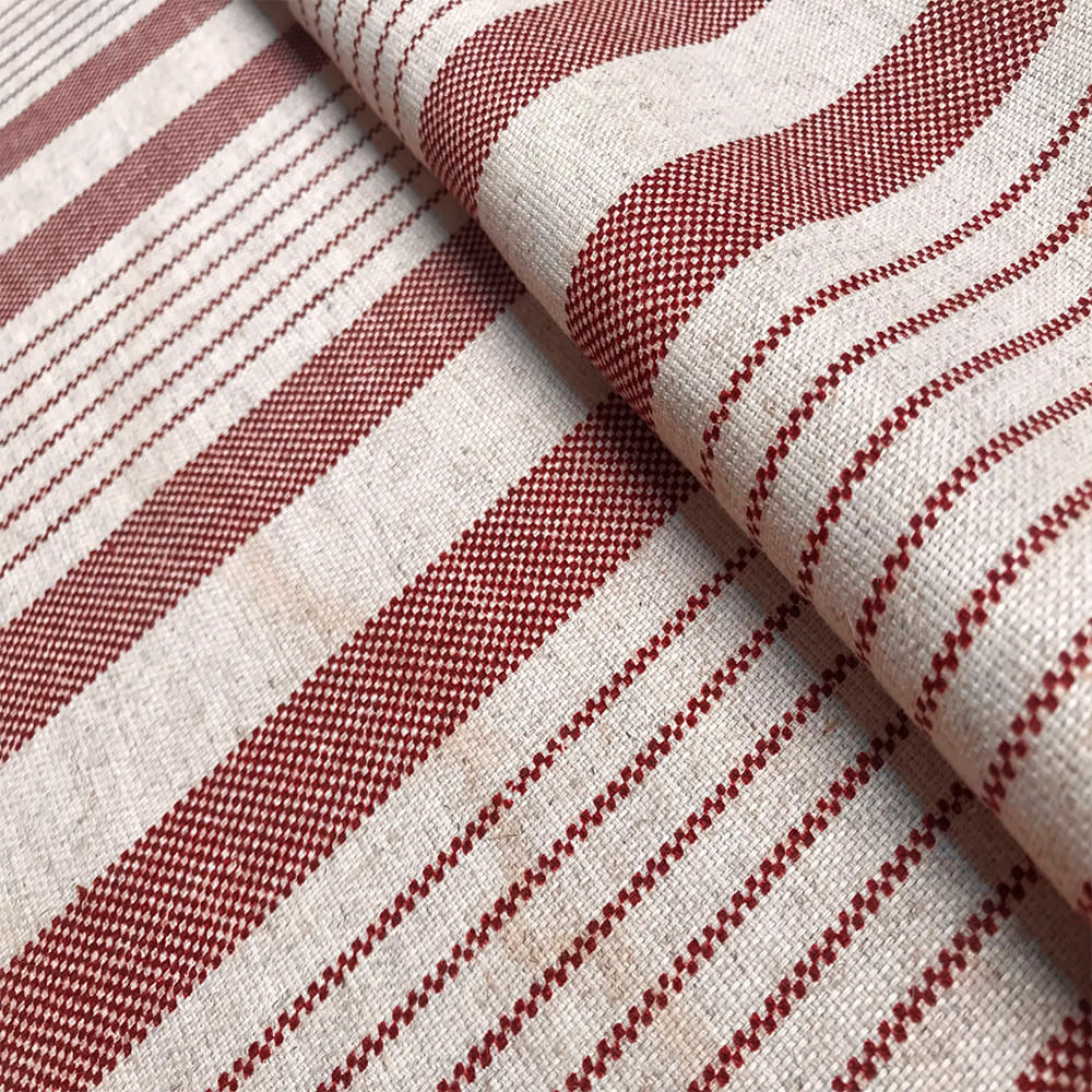 Tecido Linho Estampado Listrado Vermelho | Enrolado Tecidos - Enrolado ...