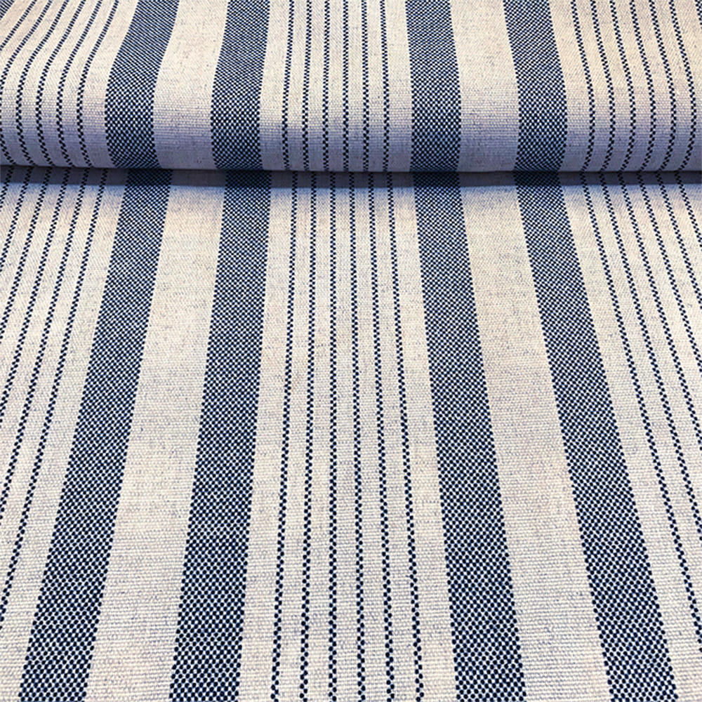 Tecido Linho Estampado Listrado Azul | Enrolado Tecidos - Enrolado Tecidos