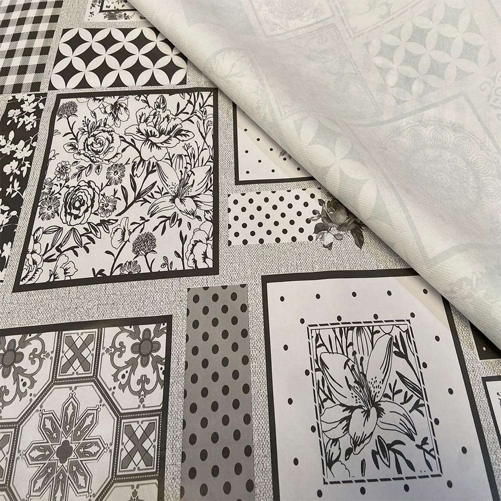 Tecido Plástico Térmico Estampado Patchwork Cinza | Enrolado Tecidos - Enrolado Tecidos